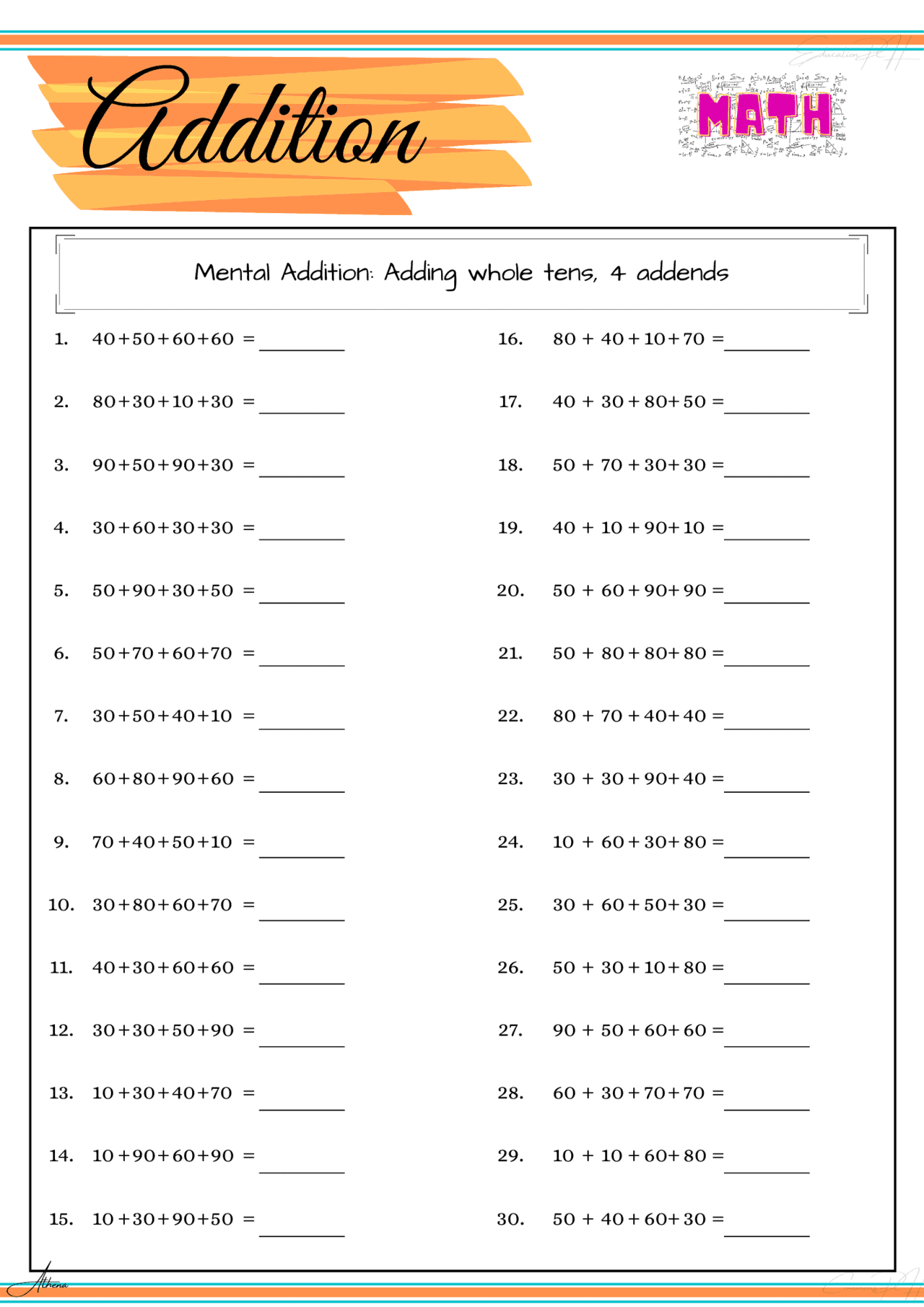 Grade 4 Math Worksheet Addition Tens And Hundreds Part 5 Education PH
