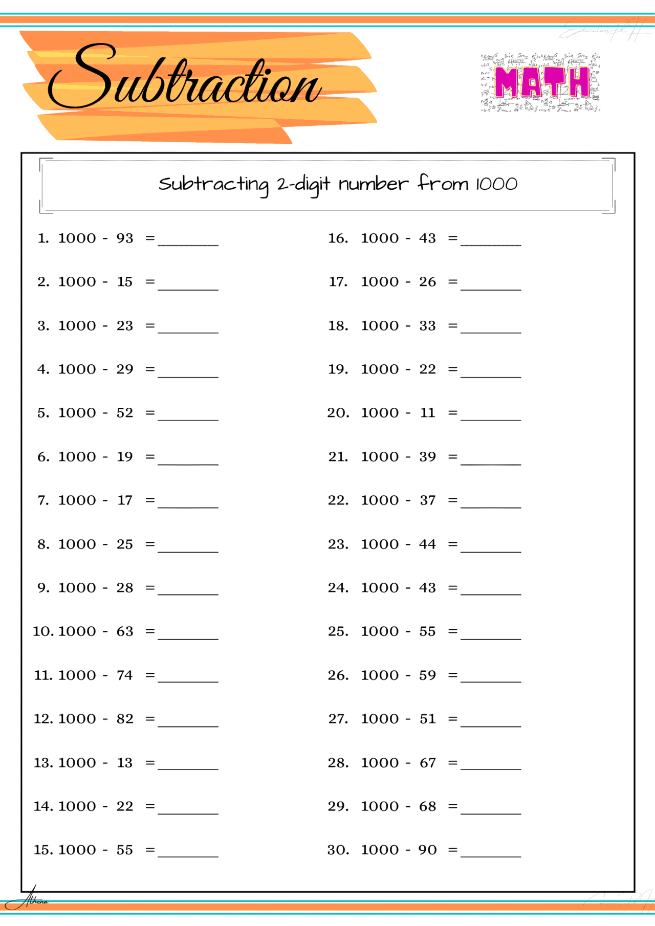 Grade 4 Math Worksheet Subtraction Part 4 Education Ph Letter P 