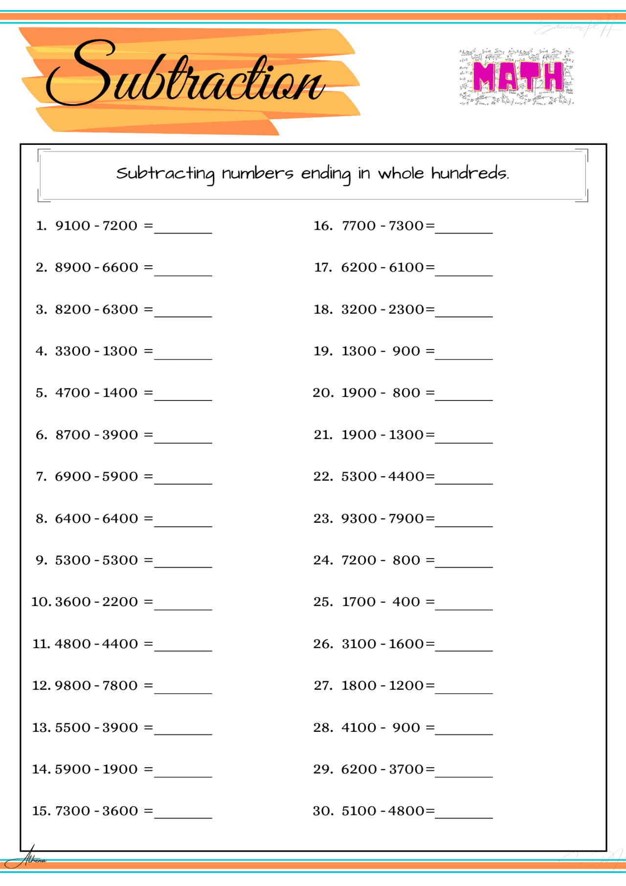 Math Worksheets For Grade 6 Addition And Subtraction Math Worksheet 
